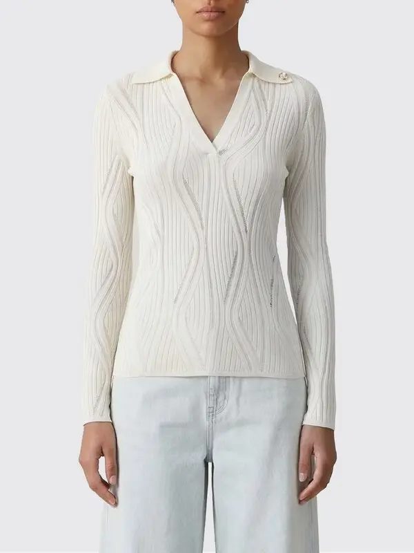 Liu Jo Ribbed Knit Sweater With Collar Detail - Milk