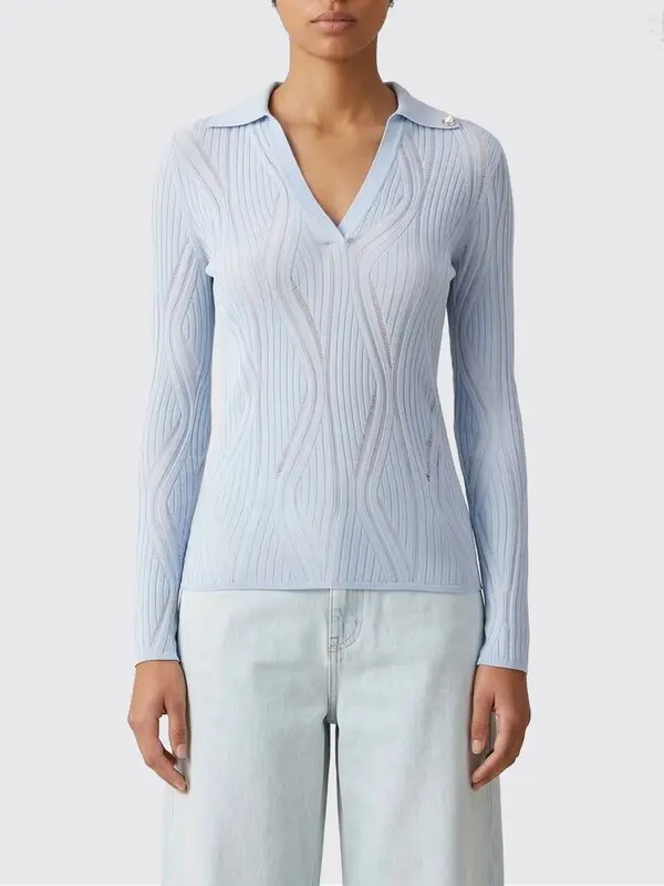 Liu Jo Knit Polo Shirt With Sequin Embellishments - Sky