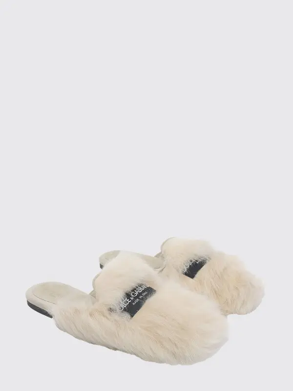 Dolce & Gabbana Shearling Slippers - Beige