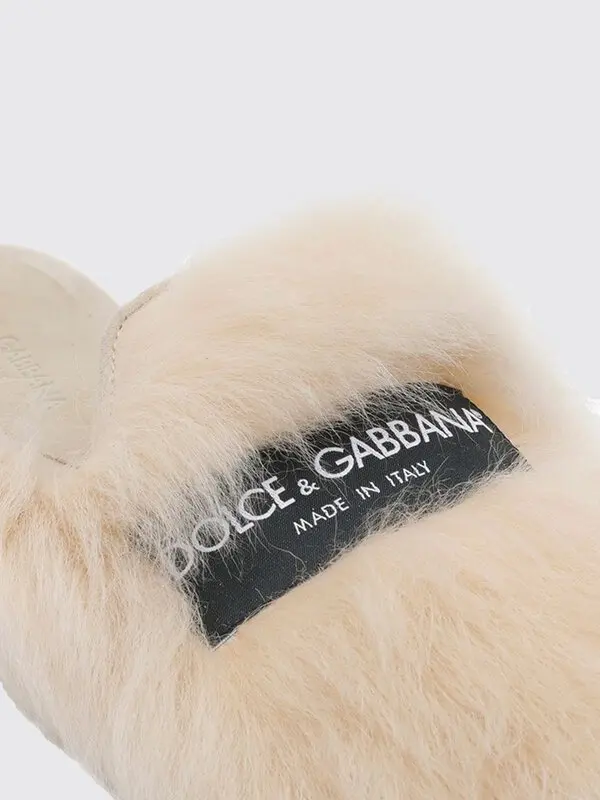 Dolce & Gabbana Shearling Slippers - Beige