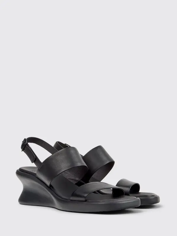 Camper Louise Leather Wedge Sandal - Black
