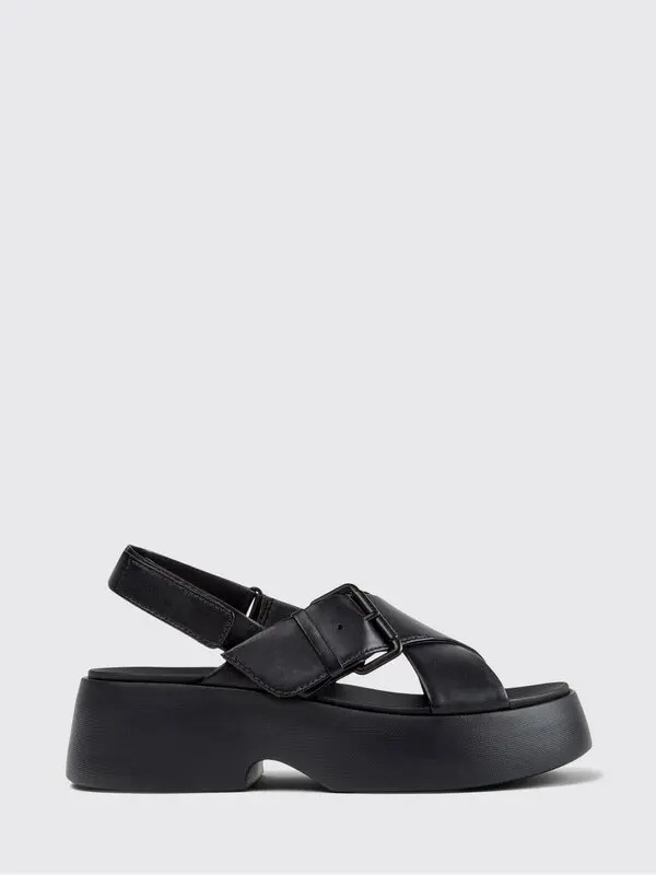 Camper Tasha Leather Platform Slingback Sandals - Black