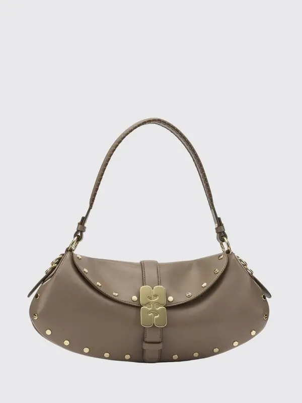 GANNI Studded Shoulder Bag - Coffee