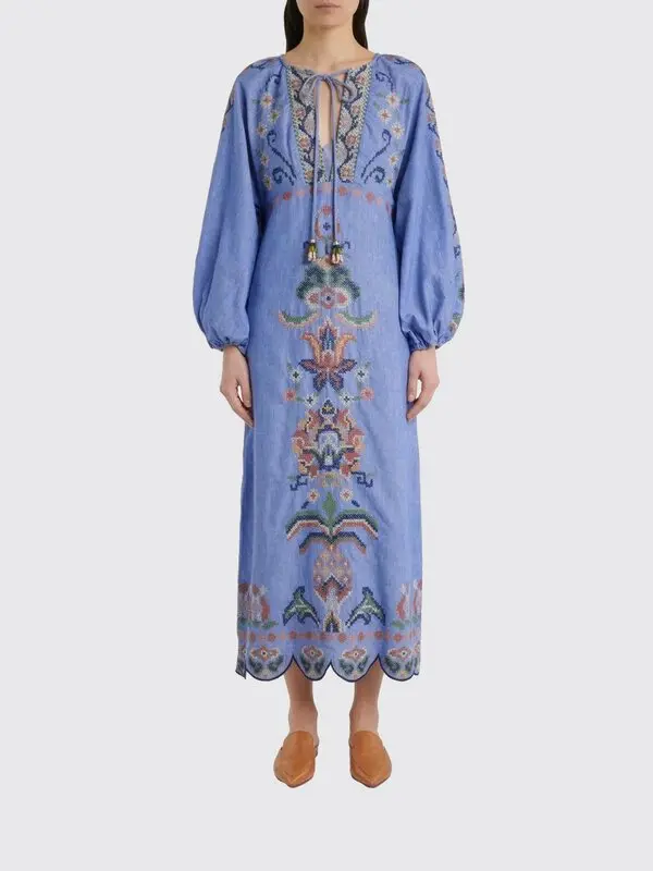 Farm Rio Garden Tapestry Embroidered Linen Midi Dress