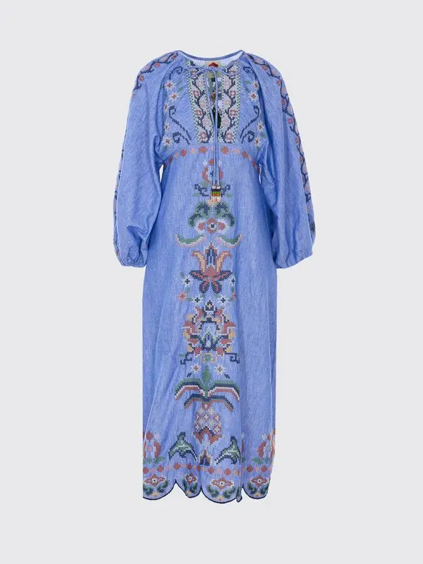 Farm Rio Garden Tapestry Embroidered Linen Midi Dress