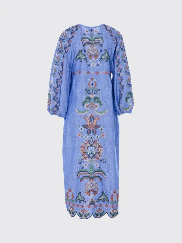 Farm Rio Garden Tapestry Embroidered Linen Midi Dress