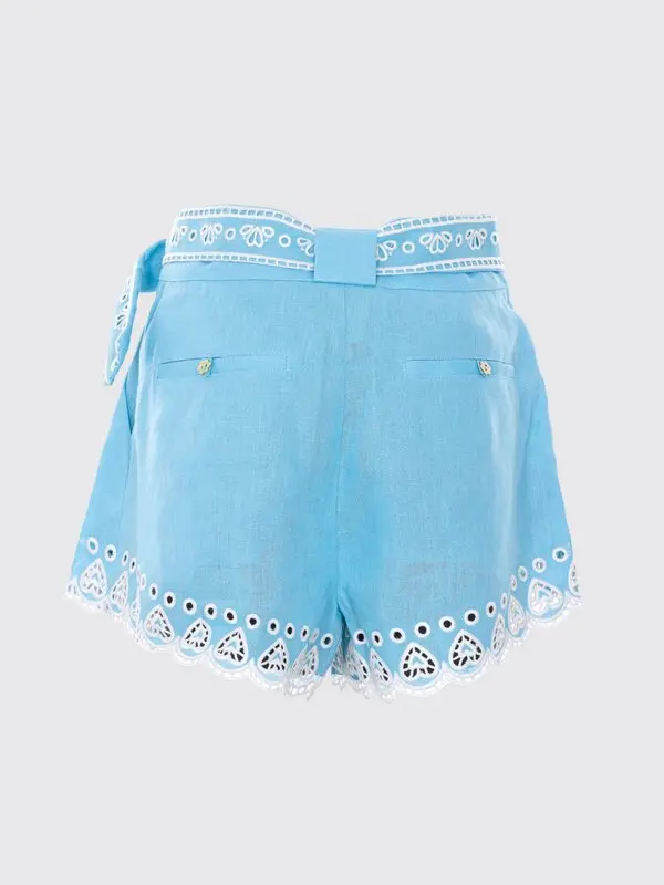Farm Rio Linen Shorts With Embroidery And Macramé Inserts
