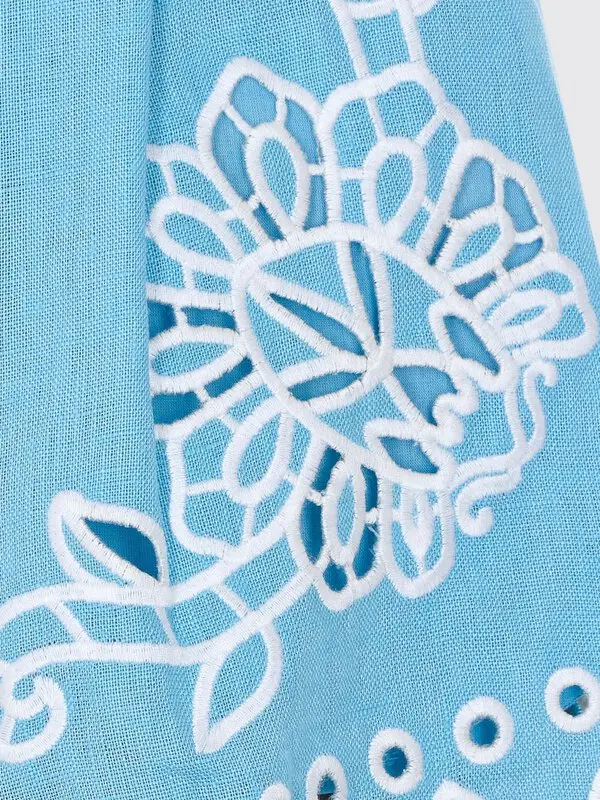 Farm Rio Linen Shorts With Embroidery And Macramé Inserts