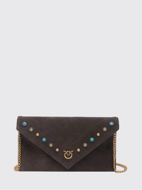 Pinko Suede Mini Bag With Embellishments And Chain Strap - Brown