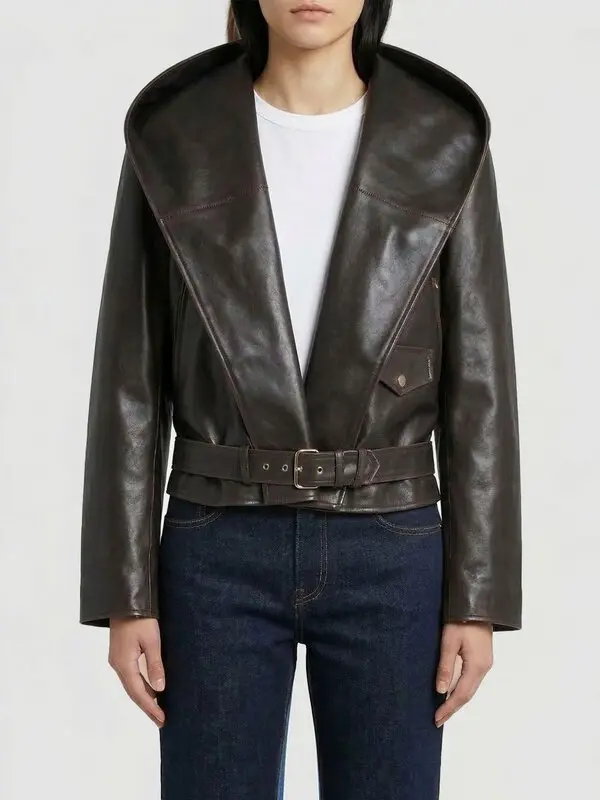 Alaïa Leather Hooded Jacket - Ebony