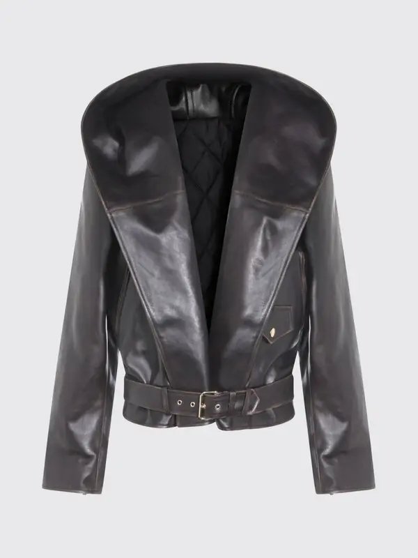 Alaïa Leather Hooded Jacket - Ebony