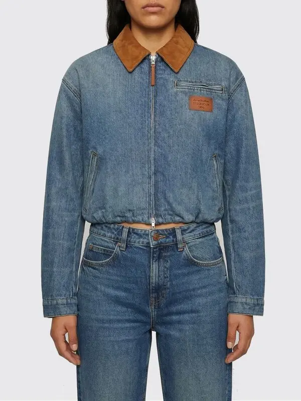 Acne Studios Denim Jacket With Suede Collar - Blue