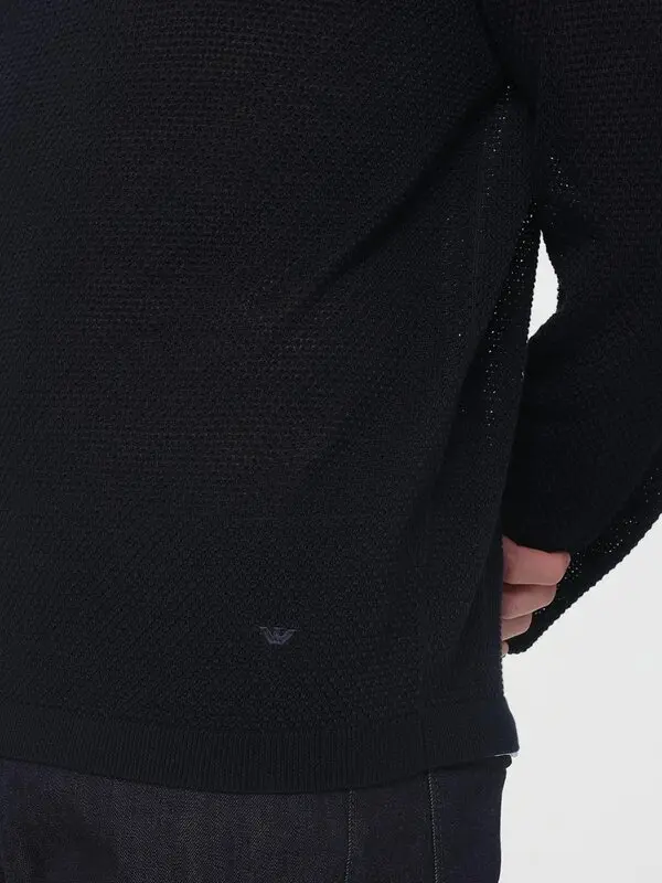 Emporio Armani Crew Neck Pullover In Wool And Silk Blend - Navy