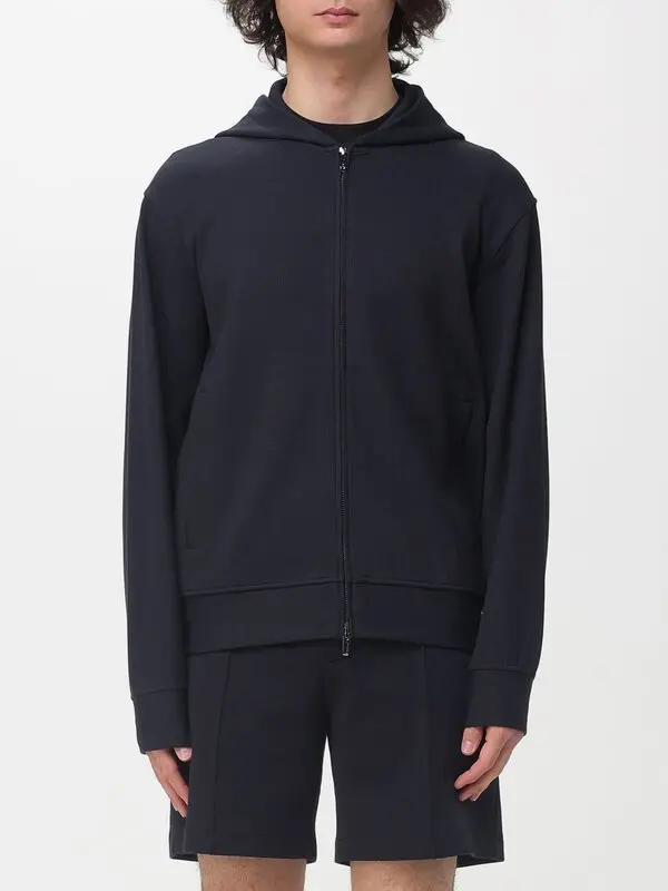 Emporio Armani Full Zip Ribbed Hoodie - Navy