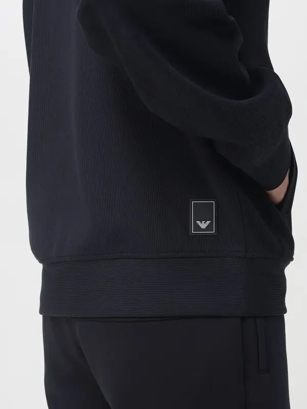 Emporio Armani Full Zip Ribbed Hoodie - Navy
