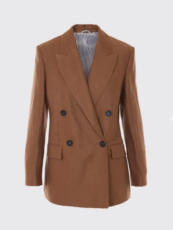 Brunello Cucinelli Double Breasted Linen And Silk Blend Blazer - Brown