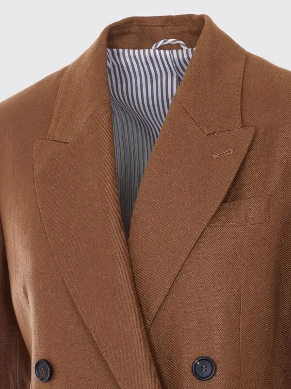 Brunello Cucinelli Double Breasted Linen And Silk Blend Blazer - Brown