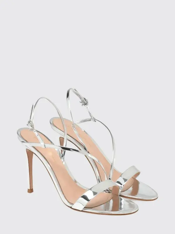 GIANVITO ROSSI Manhattan Laminated Patent Leather Stiletto Sandals - Silver