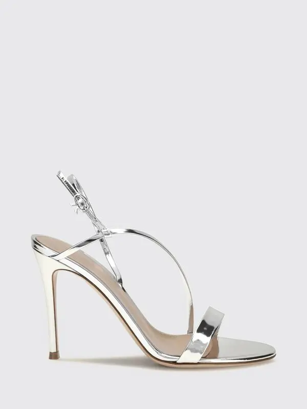 GIANVITO ROSSI Manhattan Laminated Patent Leather Stiletto Sandals - Silver