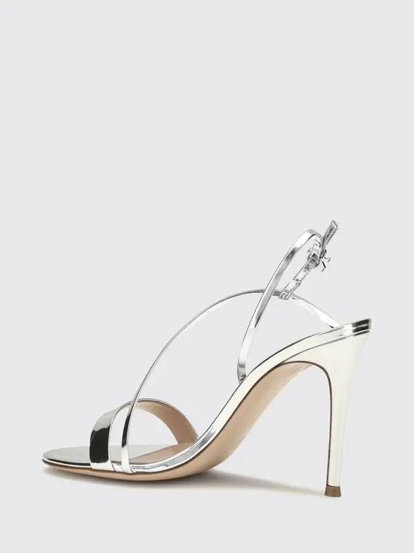 GIANVITO ROSSI Manhattan Laminated Patent Leather Stiletto Sandals - Silver