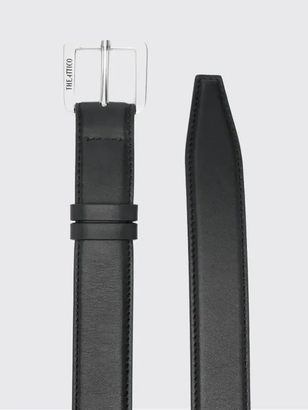 Attico Leather Belt With Silver Tone Buckle - Black