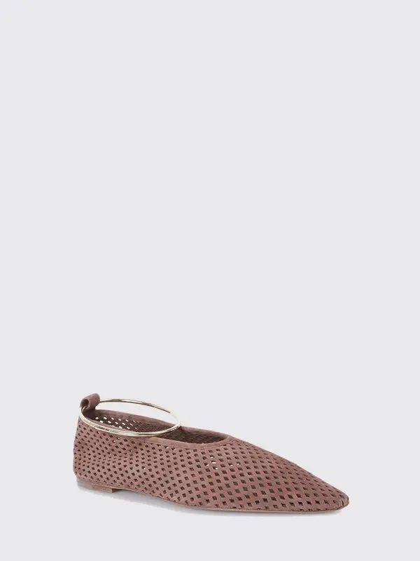 JIL SANDER Perforated Ballet Flats With Ankle Detail - Earth