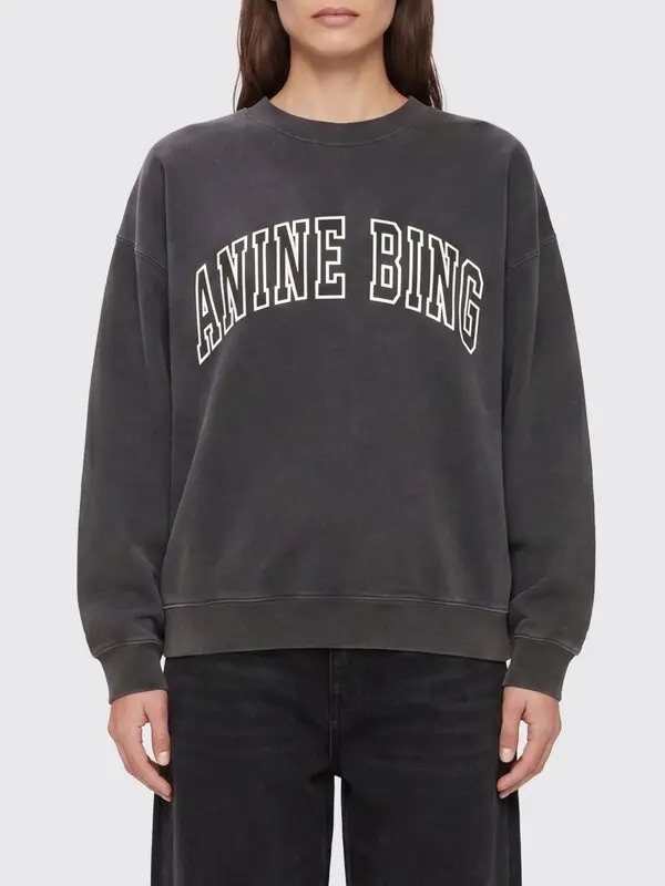 ANINE BING Crewneck Cotton Jumper With Contrast Logo