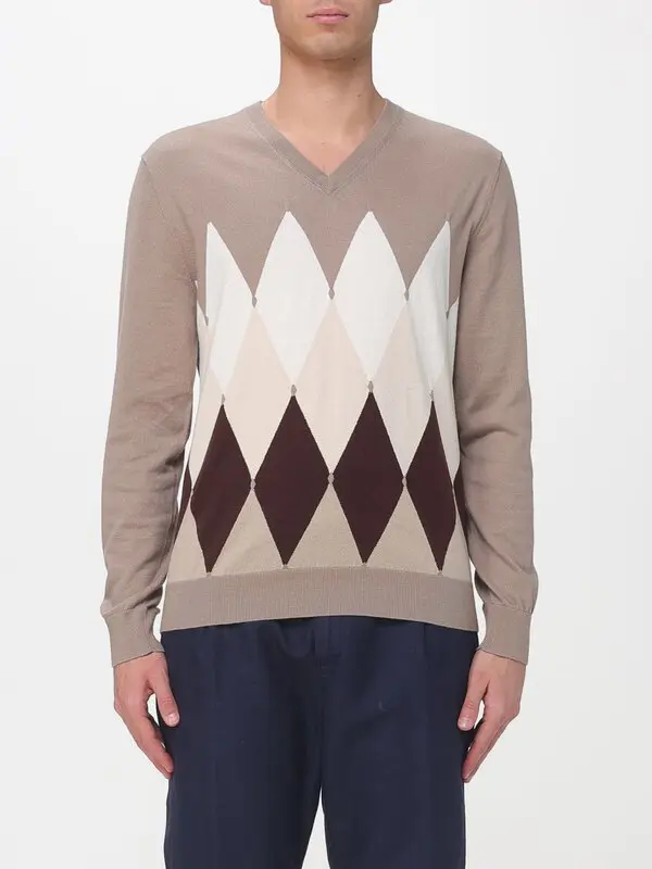 BALLANTYNE Diamond Pattern Cotton And Cashmere Pullover - Brown