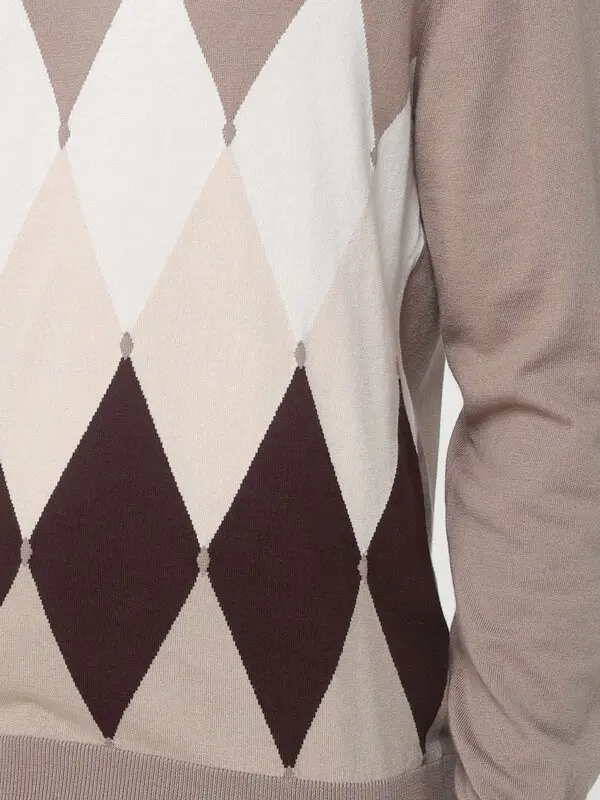 BALLANTYNE Diamond Pattern Cotton And Cashmere Pullover - Brown