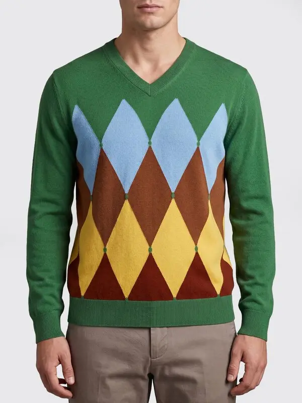 BALLANTYNE Diamond Pattern Cotton And Cashmere Pullover - Green
