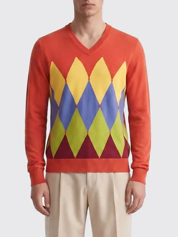 BALLANTYNE Diamond Pattern Cotton And Cashmere Pullover - Red