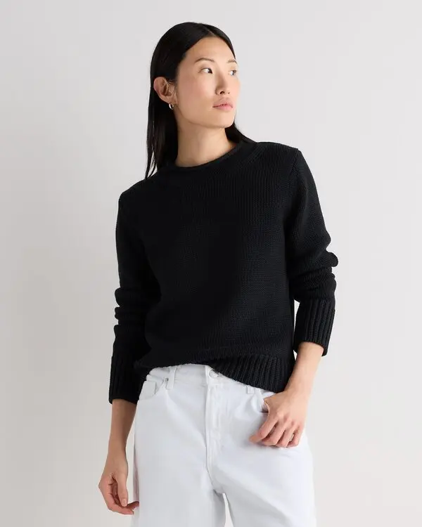 Quince Organic Cotton Roll Neck Sweater - Black