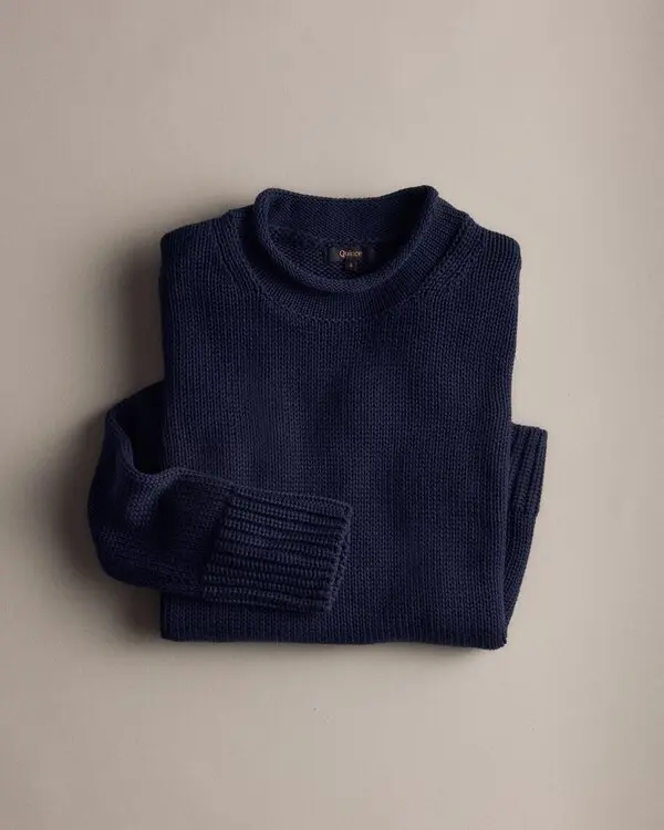 Quince Organic Cotton Roll Neck Sweater - Navy