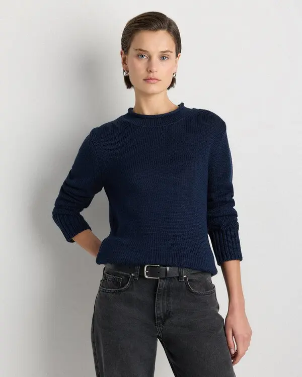 Quince Organic Cotton Roll Neck Sweater - Navy