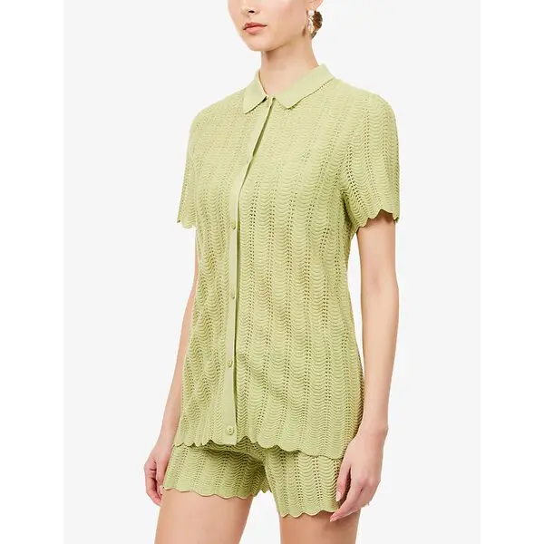 Devon Windsor Irene Open-knit Shirt - Matcha