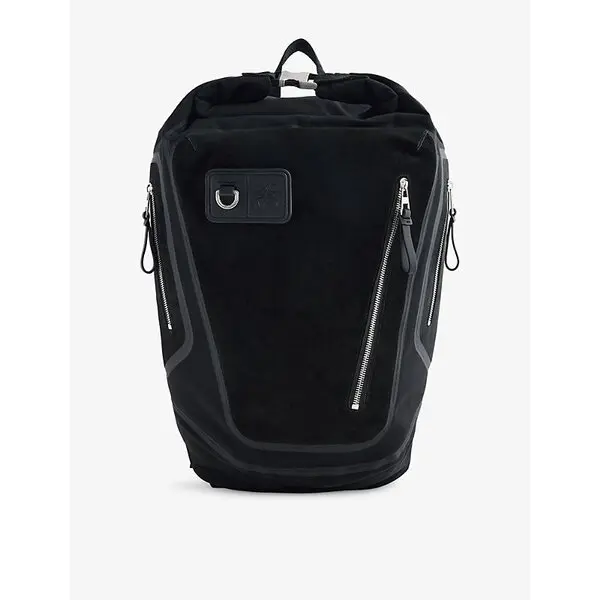 Loewe Flex Roll Top Canvas And Suede Backpack - Black