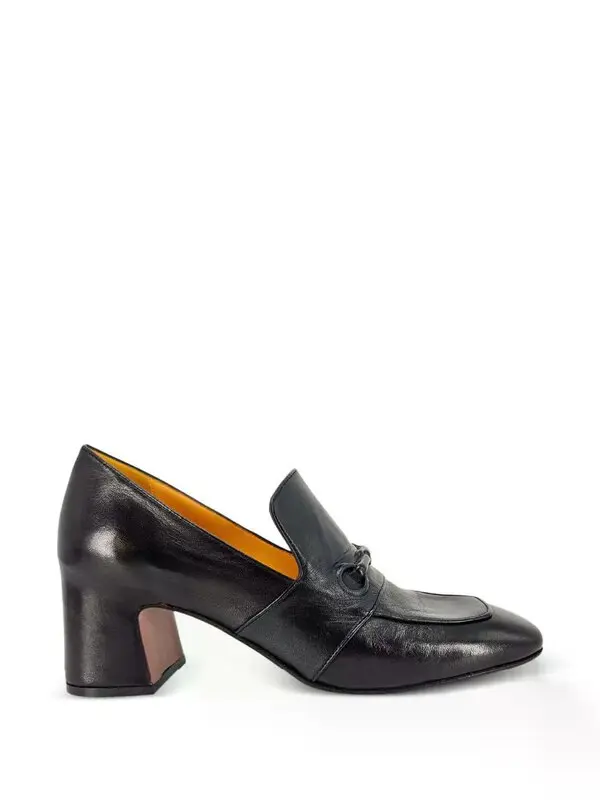MADISON MAISON Leather Square Toe Block Heel Loafers - Black