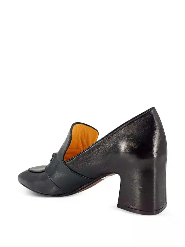 MADISON MAISON Leather Square Toe Block Heel Loafers - Black