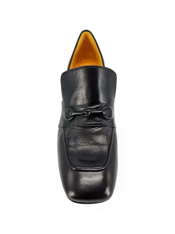 MADISON MAISON Leather Square Toe Block Heel Loafers - Black