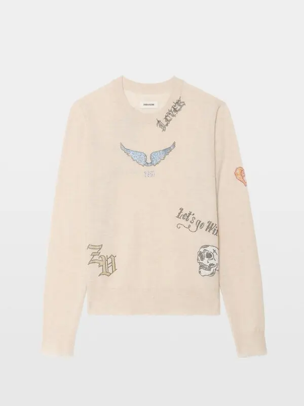 Zadig&Voltaire Miss Cashmere Sweater With Rhinestone Embellishment - Cream
