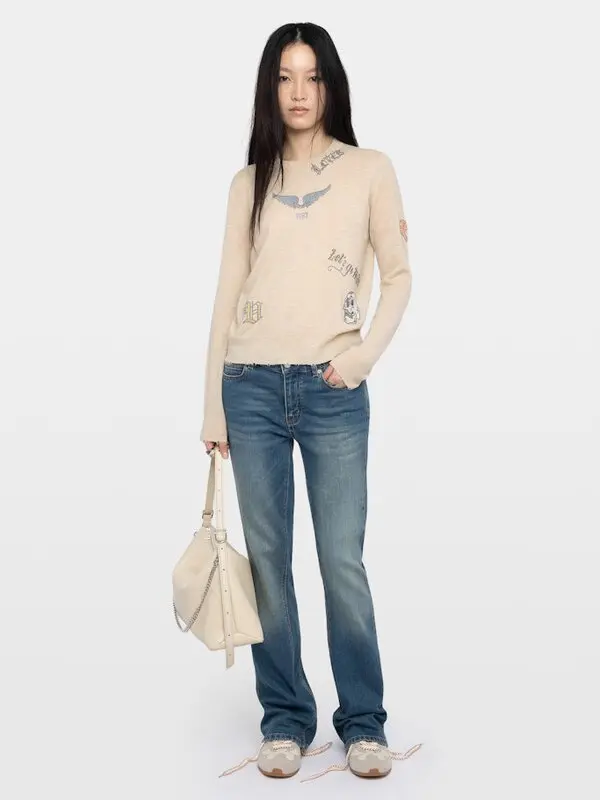 Zadig&Voltaire Miss Cashmere Sweater With Rhinestone Embellishment - Cream