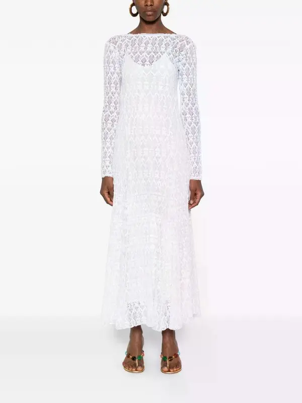 FORTE_FORTE Long-sleeved Lace Maxi Dress - White