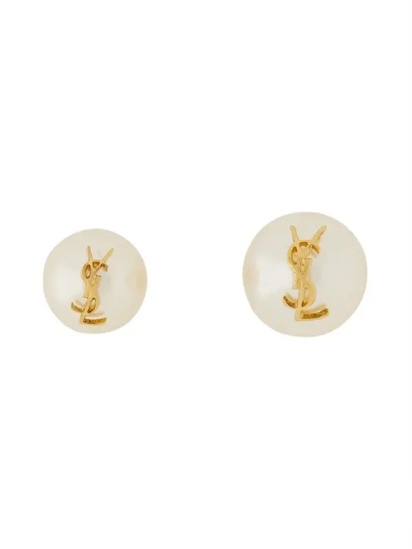 Saint Laurent Cassandre Asymmetrical Earrings - White