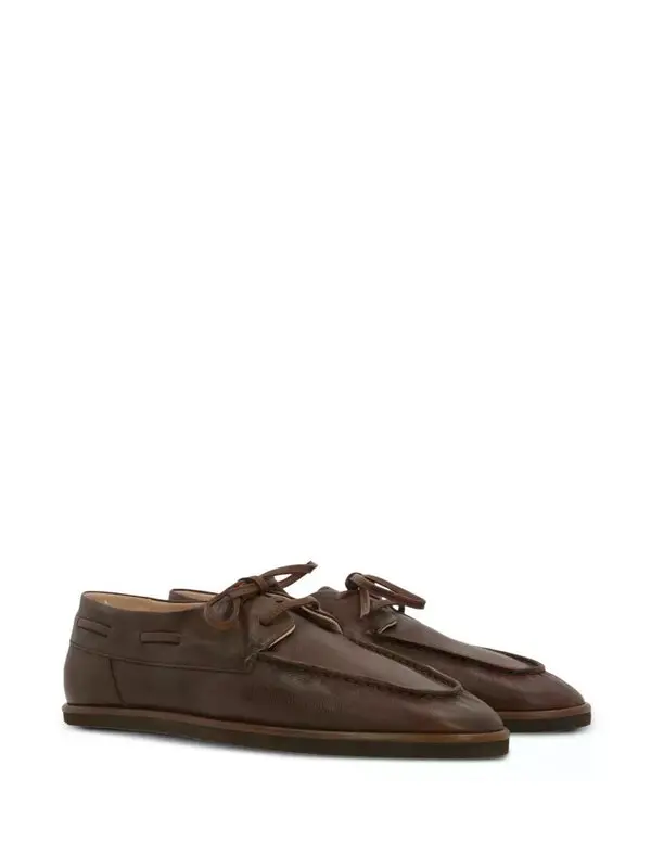 Auralee Lace-up Leather Loafers - Brown