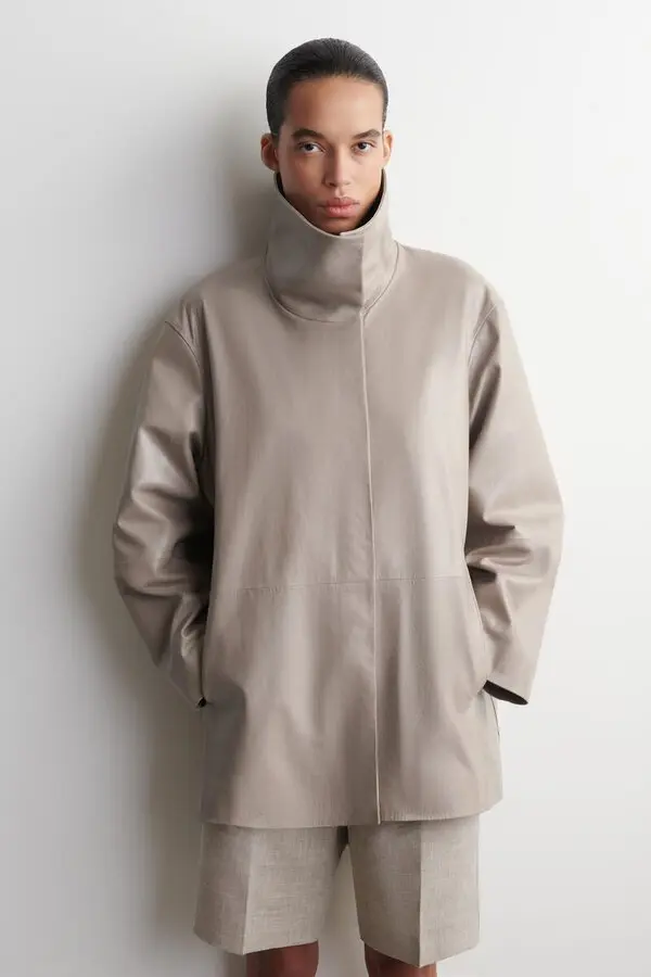 Cos Oversized Leather Mock-neck Bomber Jacket