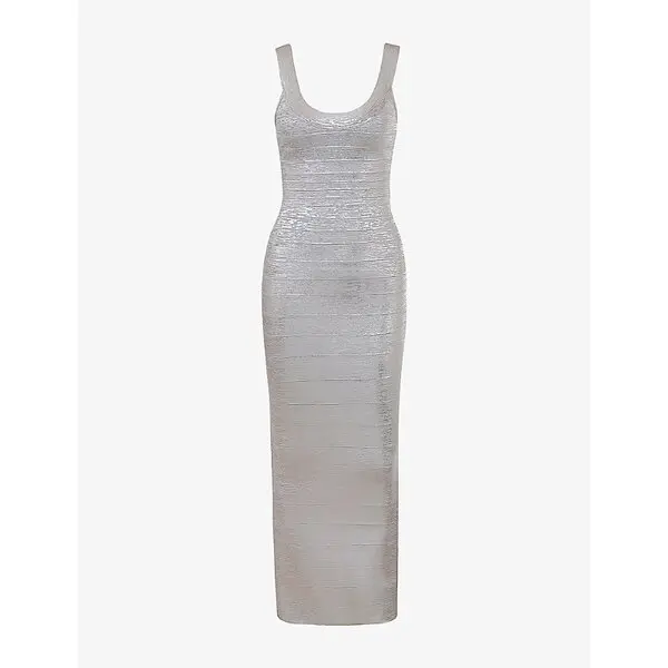 House Of Cb Bandage Stretch-woven Maxi Dress - Silver Foil