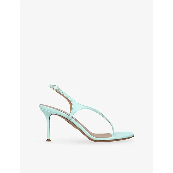 AQUAZZURA Bikini Thong 75 Leather Heeled Sandals - Pale Blue