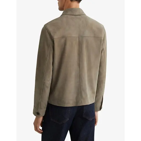 REISS Suede Worker Jacket - Soft Sage Green