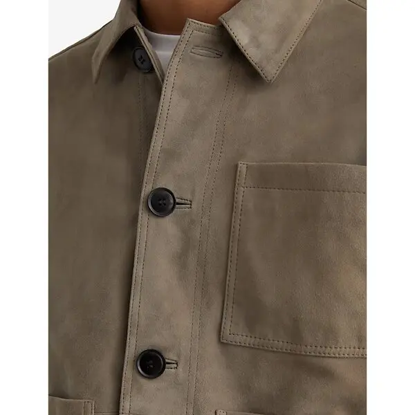 REISS Suede Worker Jacket - Soft Sage Green