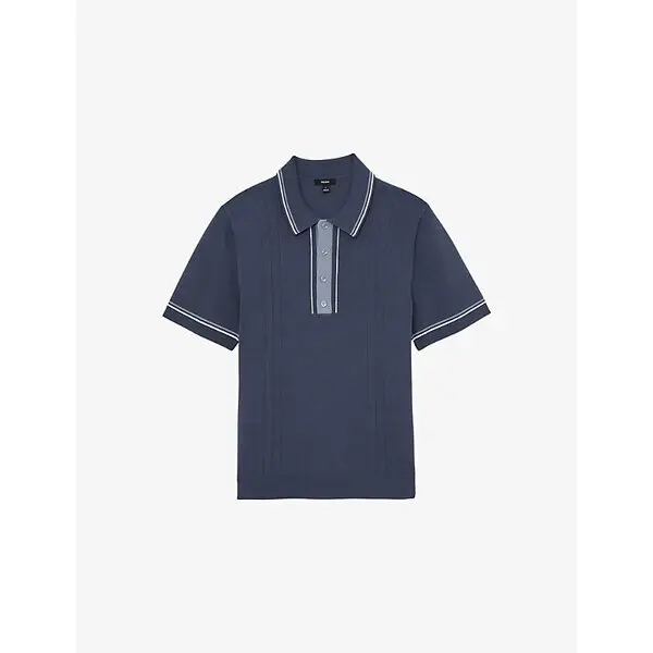 REISS Rothwell Short-sleeved Knitted Polo Shirt - Navy